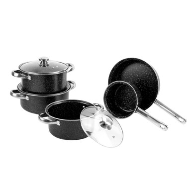 8-PC Black Marble Cookware Set with Lid