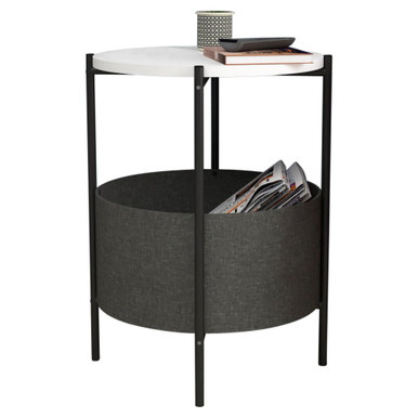 Metal & Wood Round Side Table with Storage Bag
