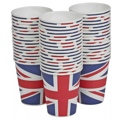 50-Pcs Union Jack Bandera Disposable Paper Cups 250ml