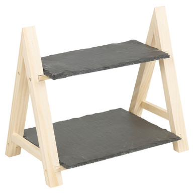 2-Tier Slate and Wood Snack Display Stand