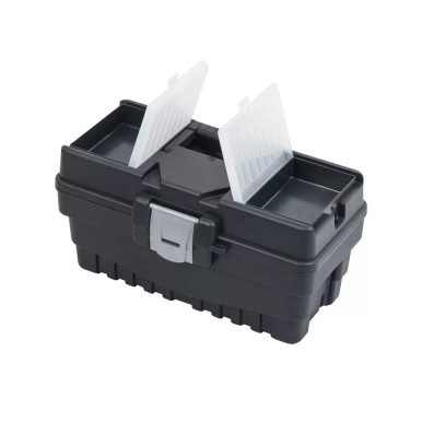 Black Plastic Toolbox with Lid Storage- 19x37.5x20cm