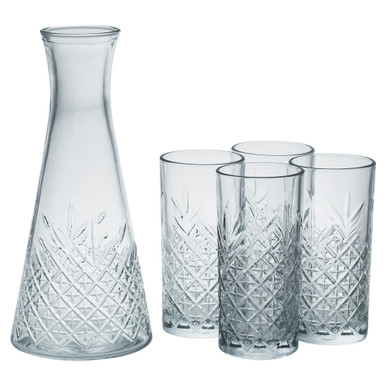 Timeless Carafe Jug & 4 Drinking Glasses
