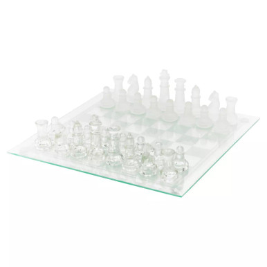 25cm Glass Chess Set Frosted & Clear Gift Boxed