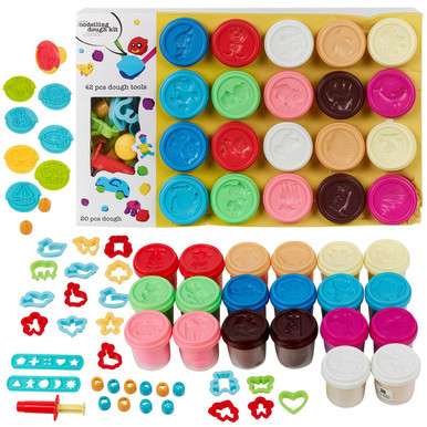 62 Piece Modelling Dough Kit 20 Pots 42 Tools