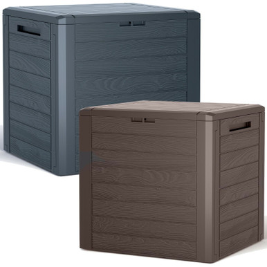140 Liter Wood Design Garden Storage Box Plastic Chest Lid