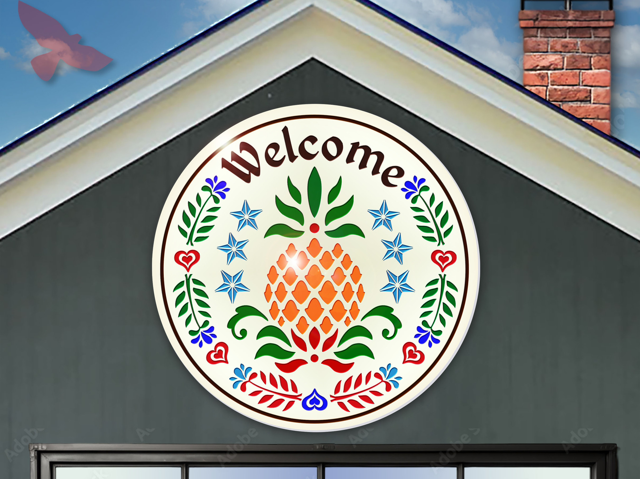 Traditional PA Dutch Welcome Pineapple Hex Indoor/Outdoor Acrylic Sign ...