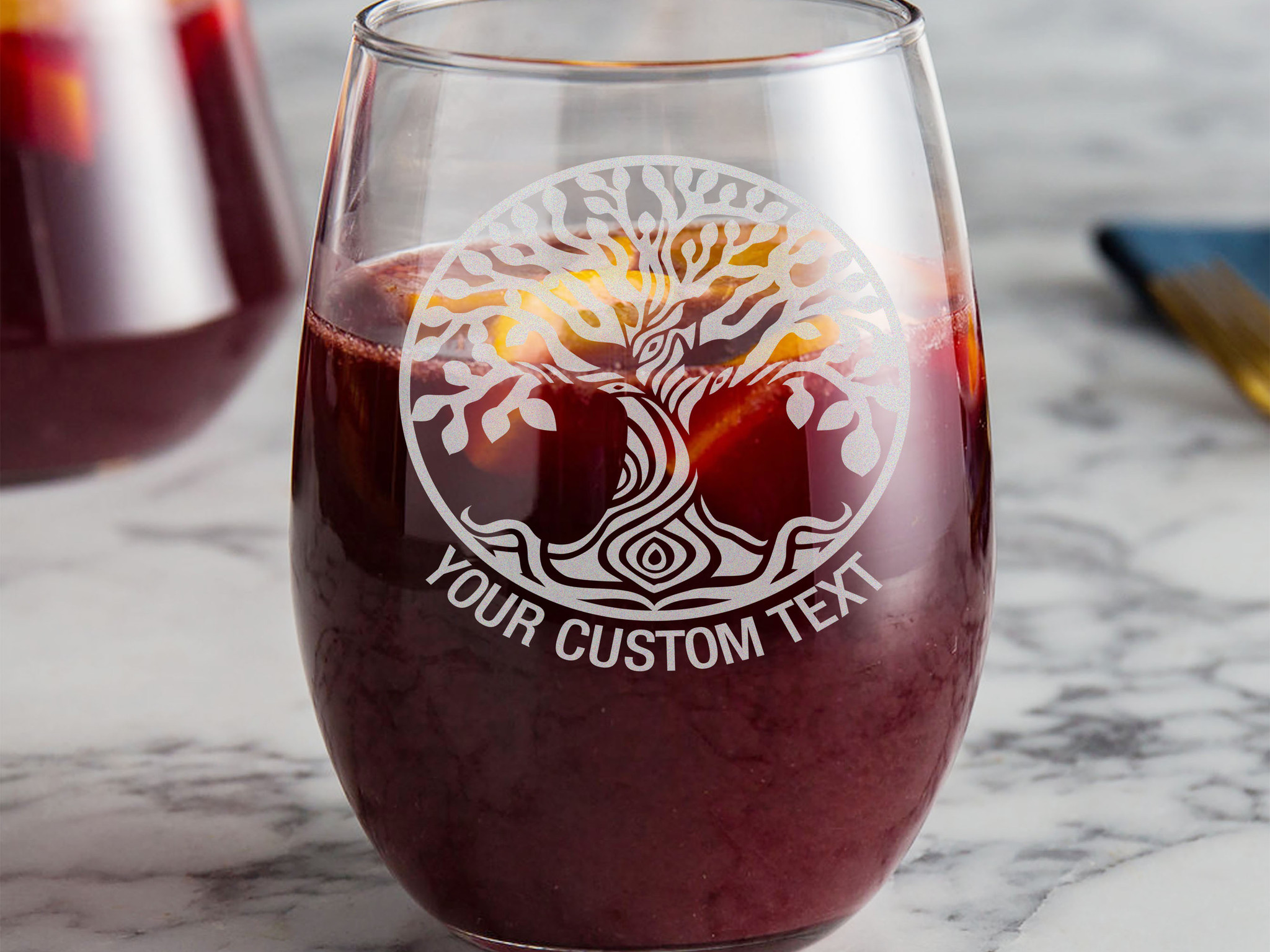 TREE OF LIFE Split Monogram Glass Wine/Beer/Cocktail w/ Free ...