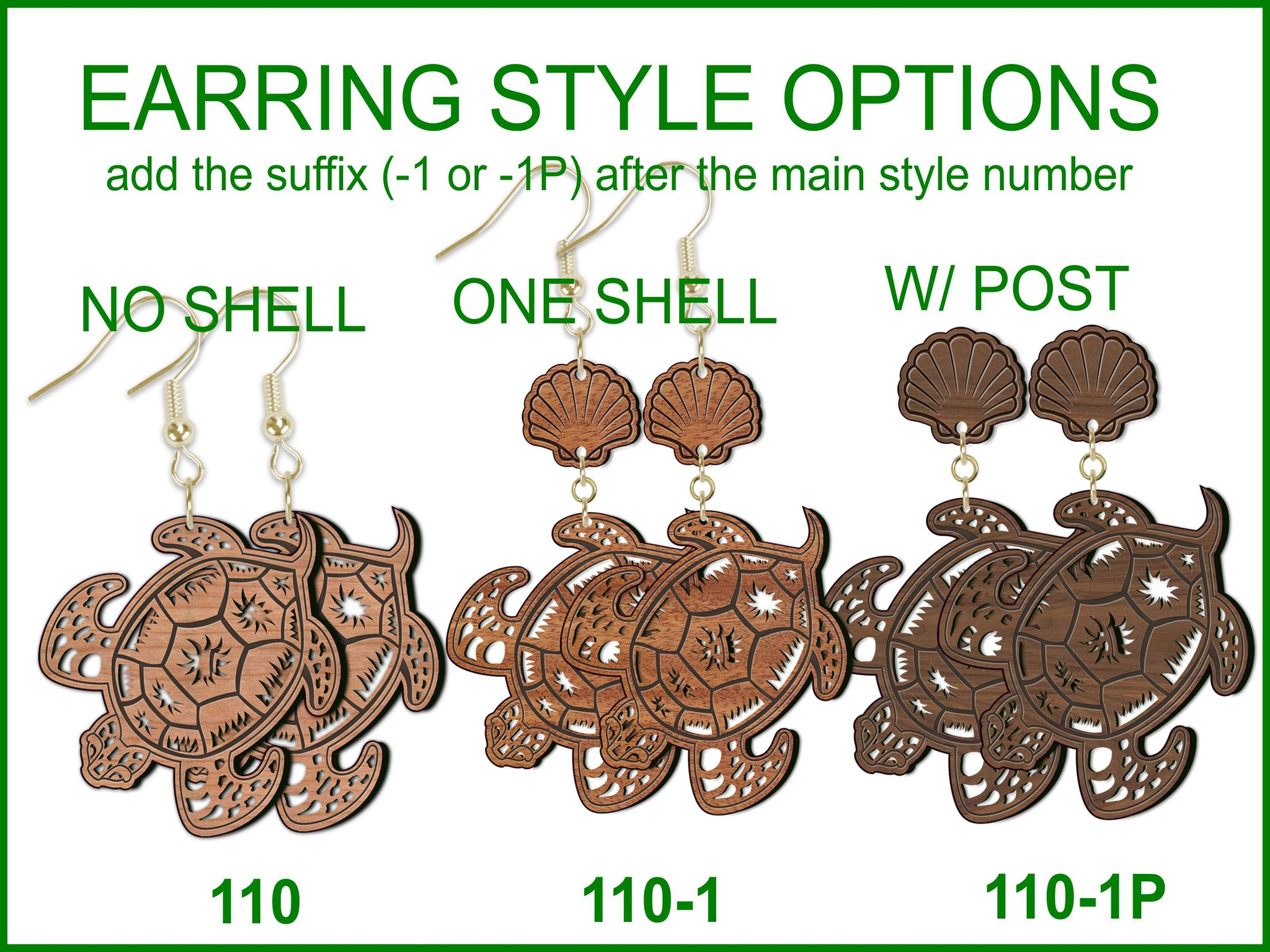 Earrings Sassy Sea Turtles (1/set of 2) Laser-Engraved/Cut Wood w/ Style, Findings & Wood ...