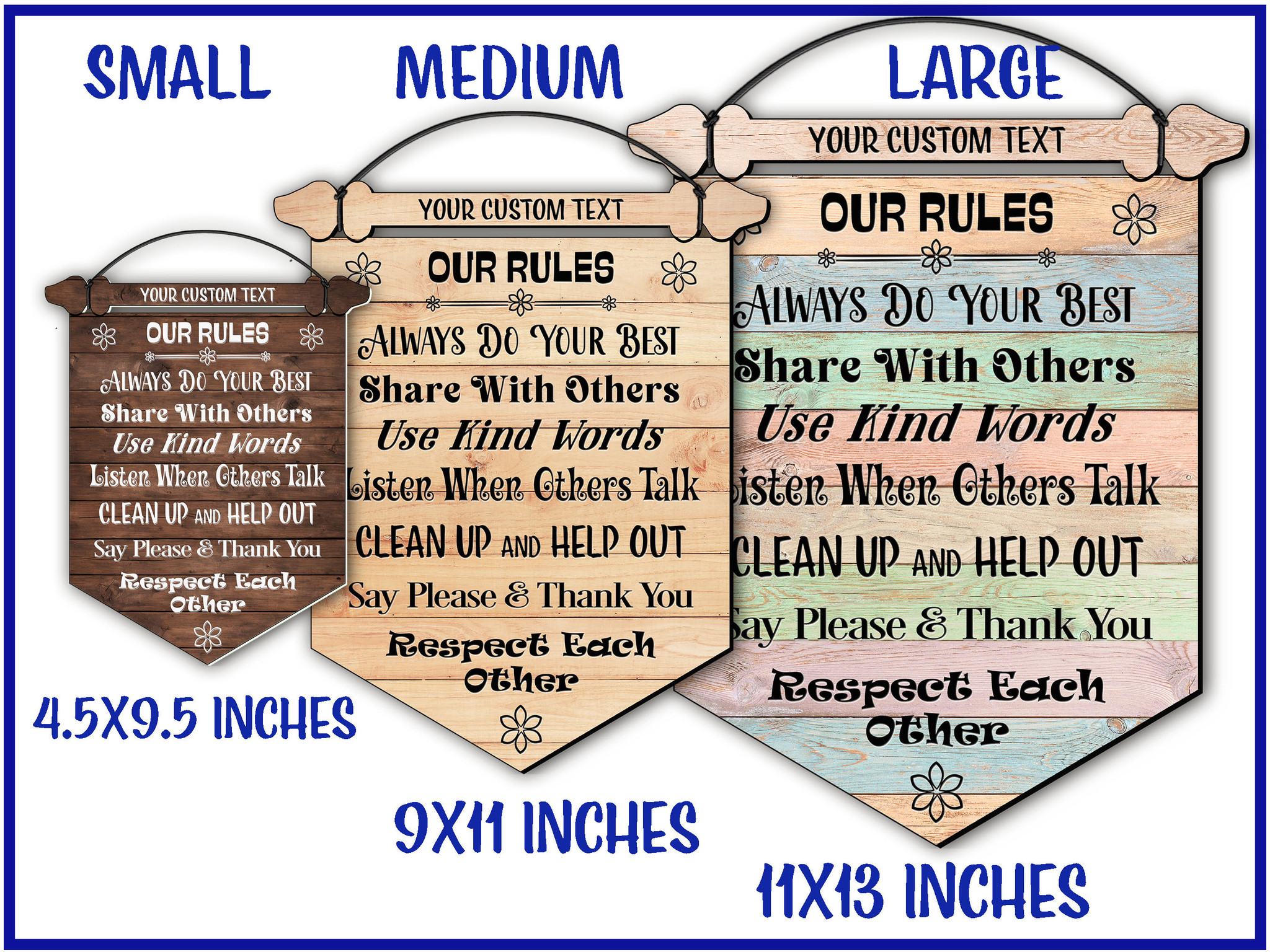 ban: OUR RULES Hanging Banner Sign Laser Cut/Engraved with Free ...