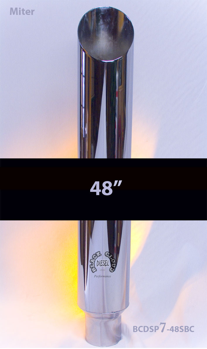 7" Mitre Stack 7x48" Chrome Truck Stack with 5" OD base Grand Rock Stacks