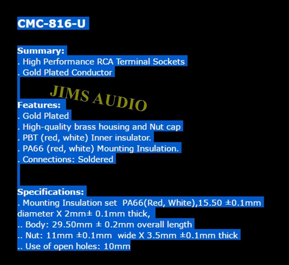CMC 816-U Gold Plated RCA Sockets - Audio Pair