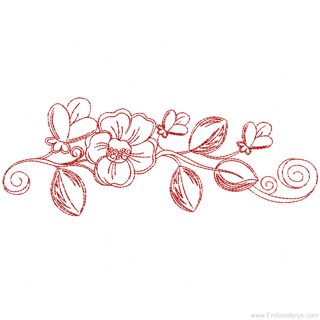 Desert Rose Border Redwork - Embroidery Designs