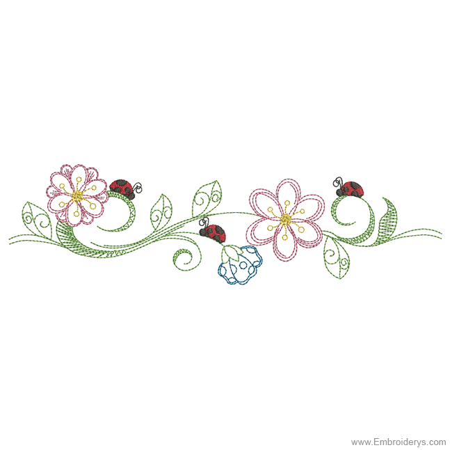 Daisy Ladybug Border - Embroidery Designs