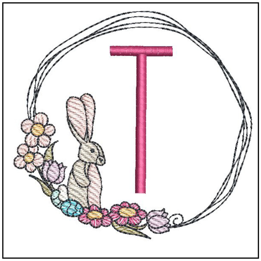 Bunny Wreath ABCs - T - Embroidery Designs