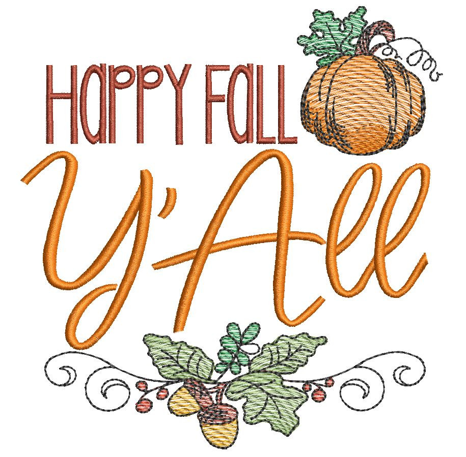 Happy Fall Y'All - Fits an 4x4", 5x7" & 8x8" Hoop - Machine Embroidery ...