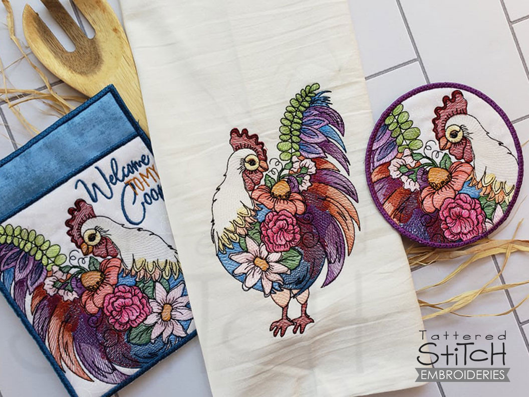 Floral Chicken Bundle - Machine Embroidery Designs