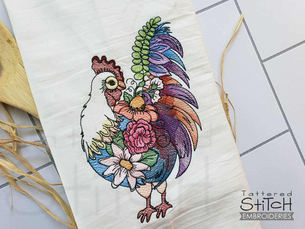 Floral Chicken - Instant Downloadable Machine Embroidery - Light Fill ...