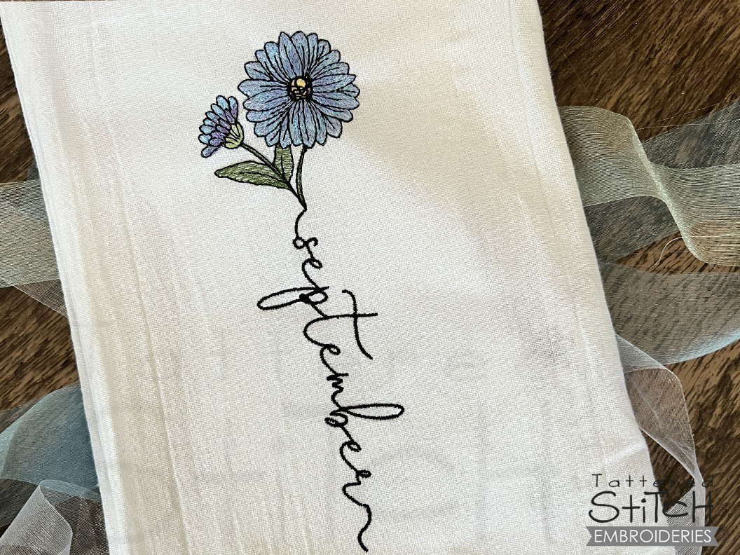 Aster Stem - Birth Month Flower - Machine Embroidery - Tattered Stitch ...