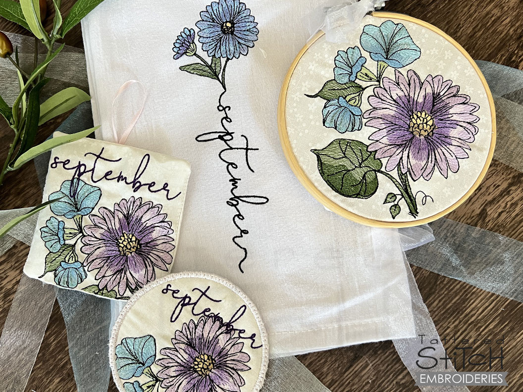 September Aster, Morning Glory Coaster - Birth Month Flowers - Machine ...