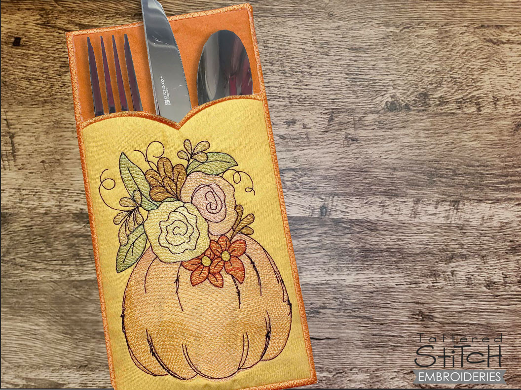 Pumpkin Silverware Place Setter - Embroidery Designs & Patterns