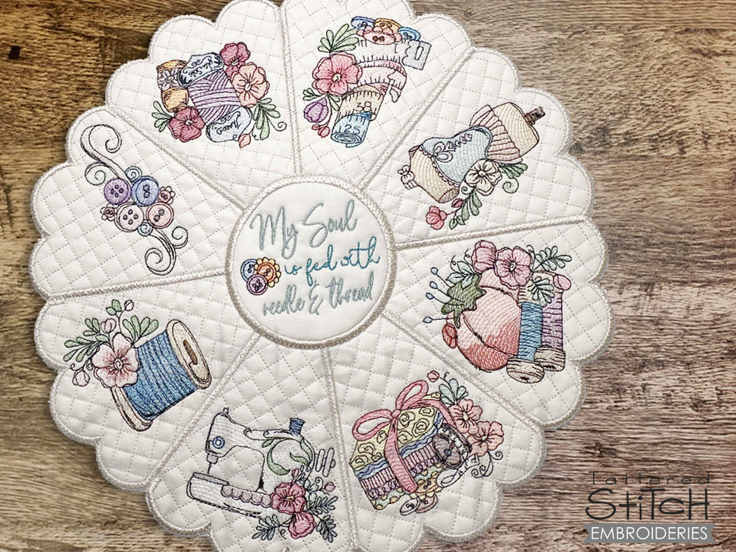 Sewing Notions Circular Placemat - Embroidery Designs & Patterns