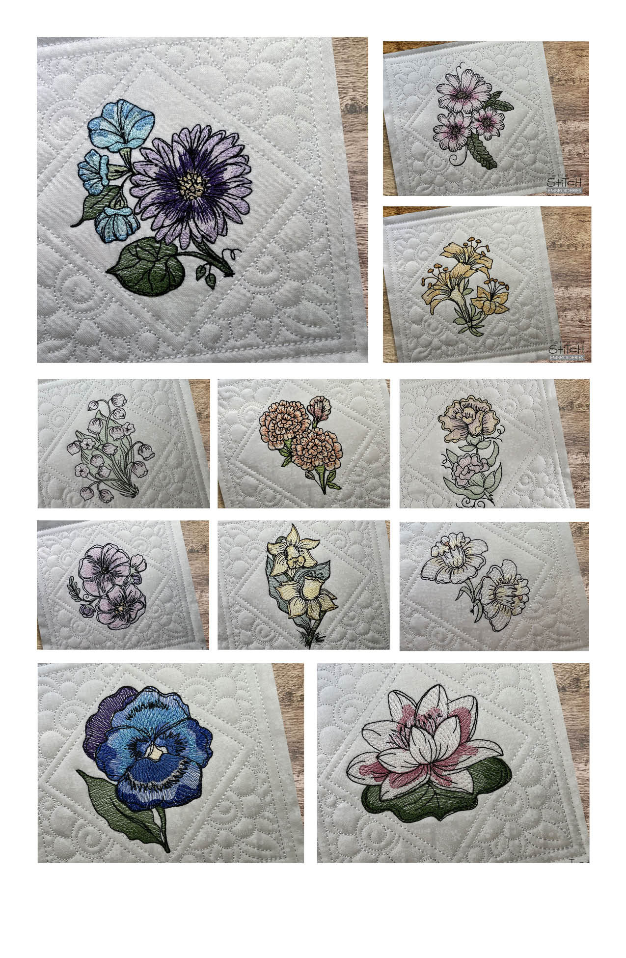 Flowers of the Month Quilt Block August Embroidery Designs
