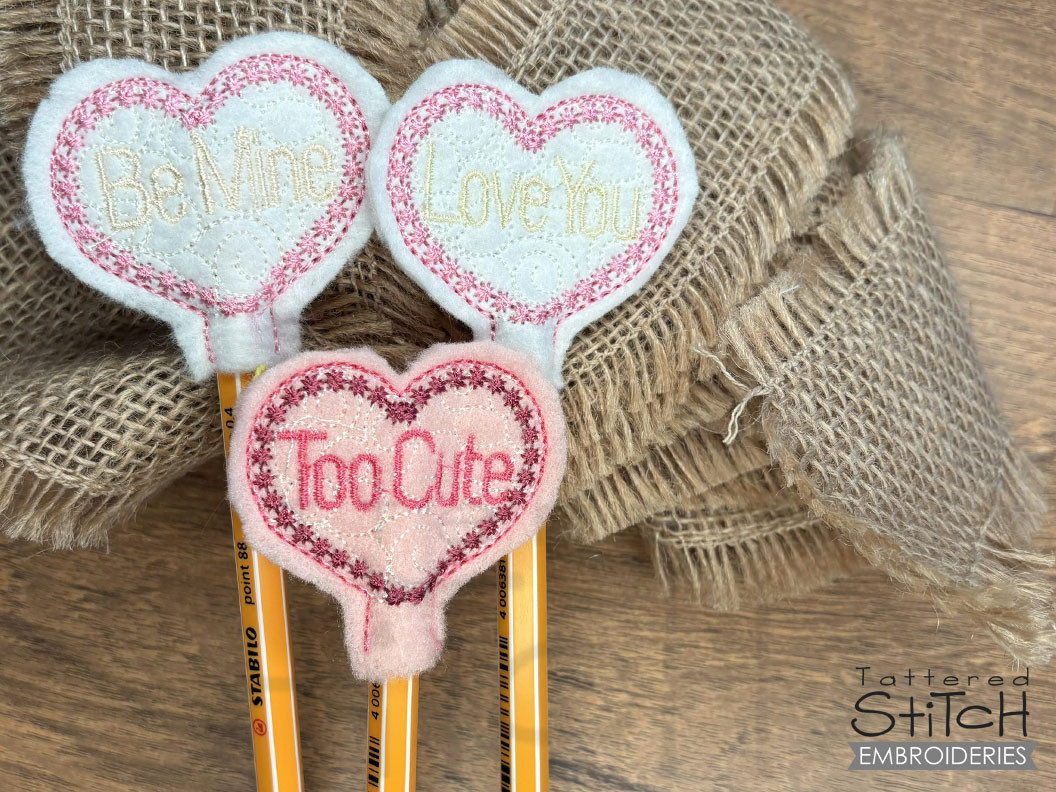 Valentine's Day Pencil Toppers Bundle - Embroidery Designs