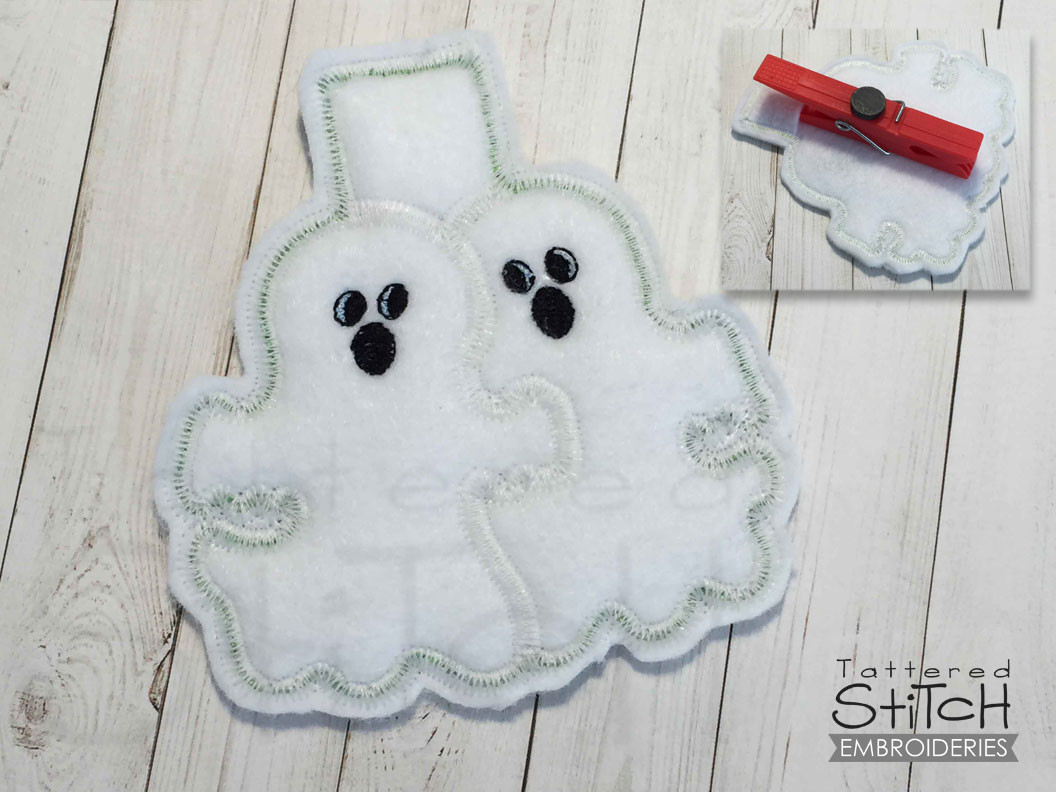 Two Ghosts Clothespin Magnet - Embroidery Designs & Patterns