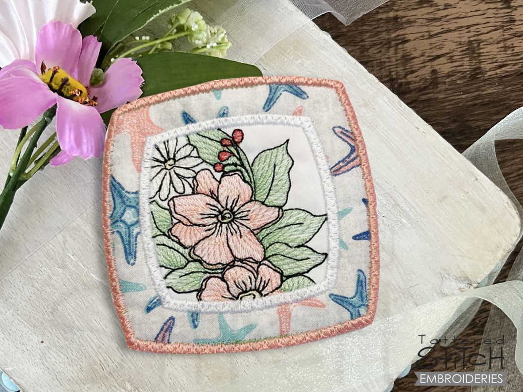Scrappy Hibiscus Coaster - Embroidery Designs