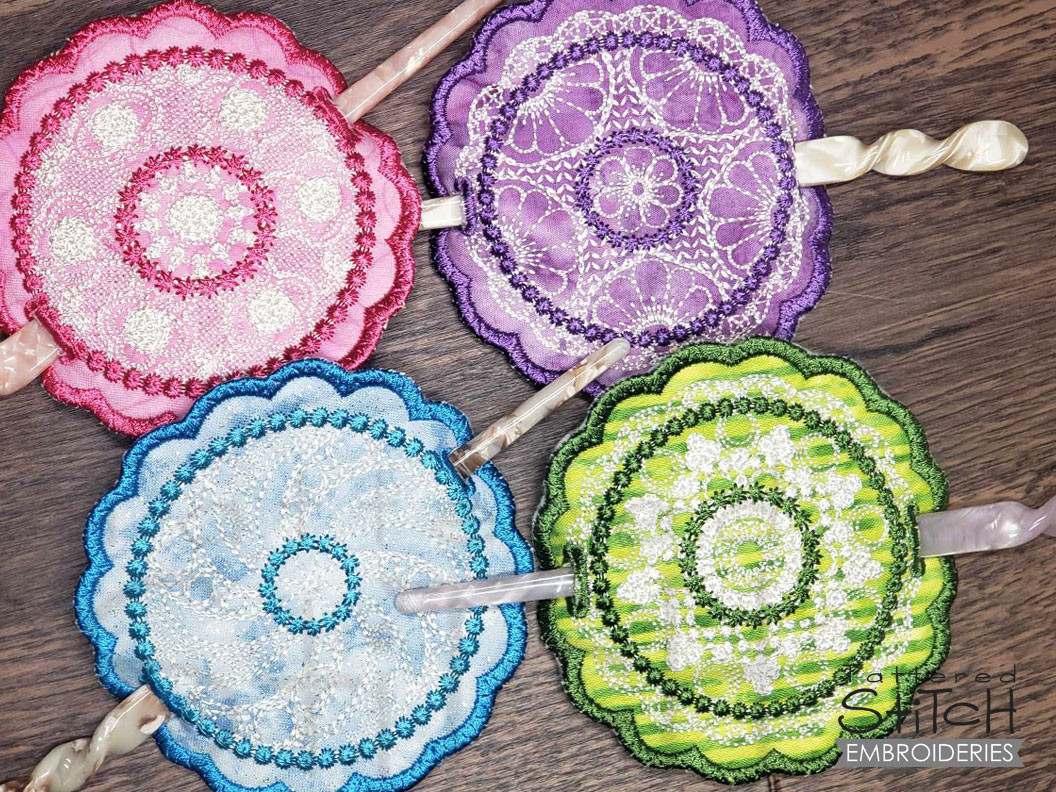 Vintage Buttons Hair Bun Bling- Embroidery Designs