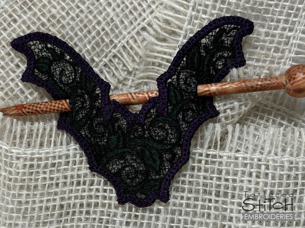 Flourished Bat Free-Standing Lace Hair Bun Bling - Embroidery Designs ...