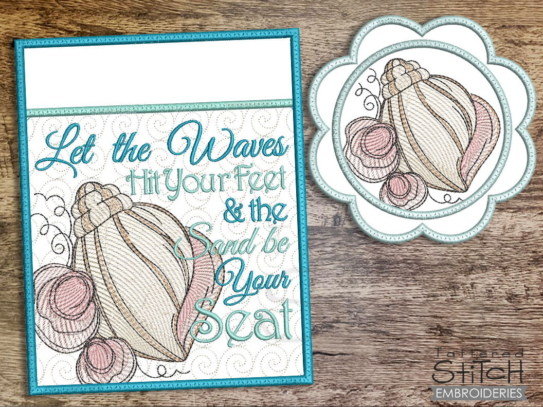 Conch Shell Hot Pad & Coaster Set - Embroidery Designs