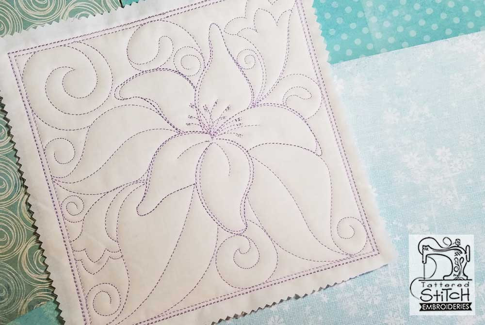 Lily Quilt Block - Multiple Sizes - In the Hoop - Continuous Line ...