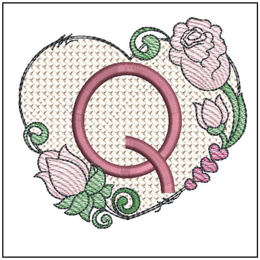 Heart Monogram ABCs - Q - Embroidery Designs