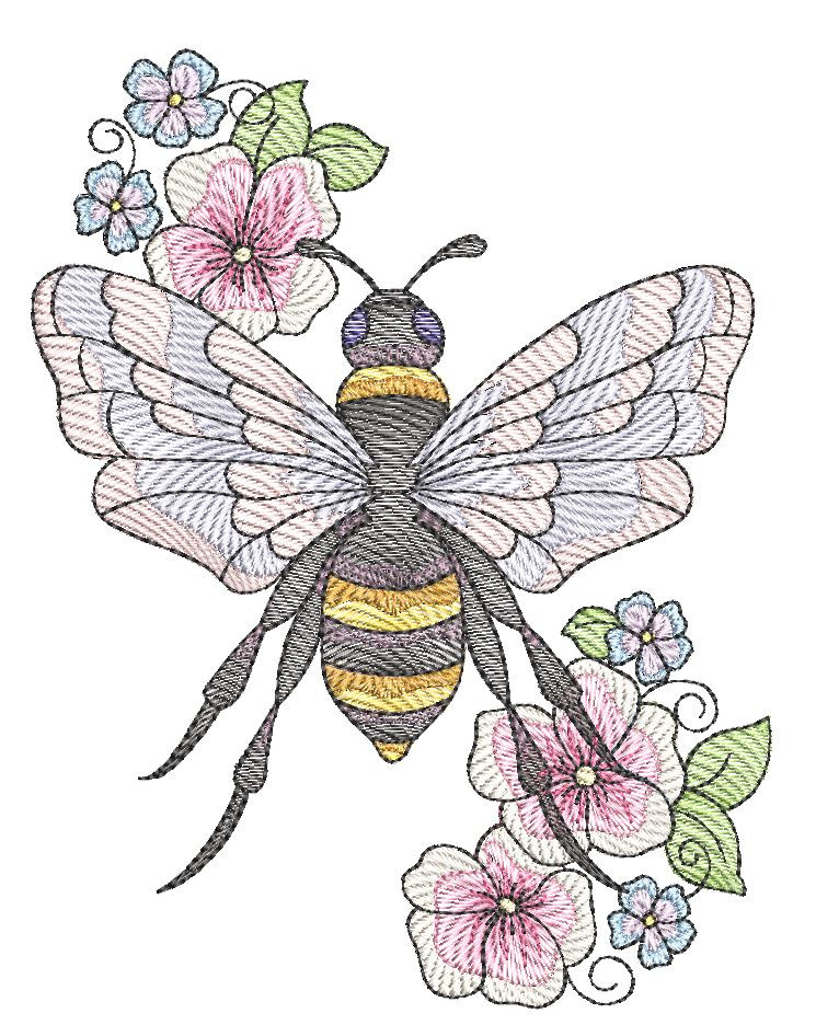 Floral Bee (Bee Only - NO Flag Background)- Fits a 4x4", 5x7" and 8x8 ...