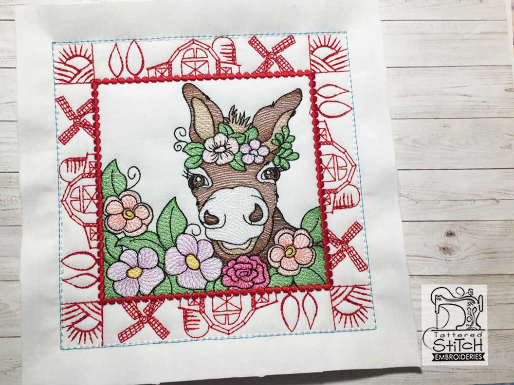 Farm Animals - Donkey Quilt Block #7 - Embroidery Designs