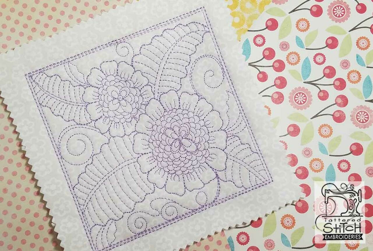 Floral Quilt Block Bundle 2 - Continuous Line - Instant Downloadable ...
