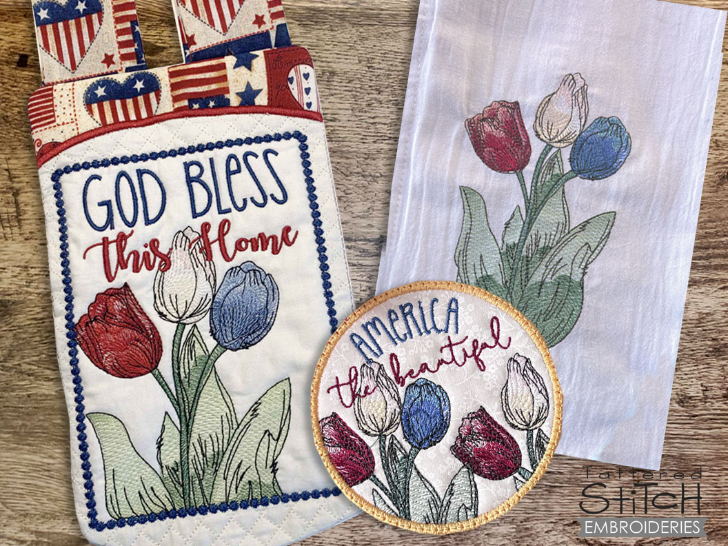 Patriotic Tulips Coaster - Embroidery Designs - Tattered Stitch ...