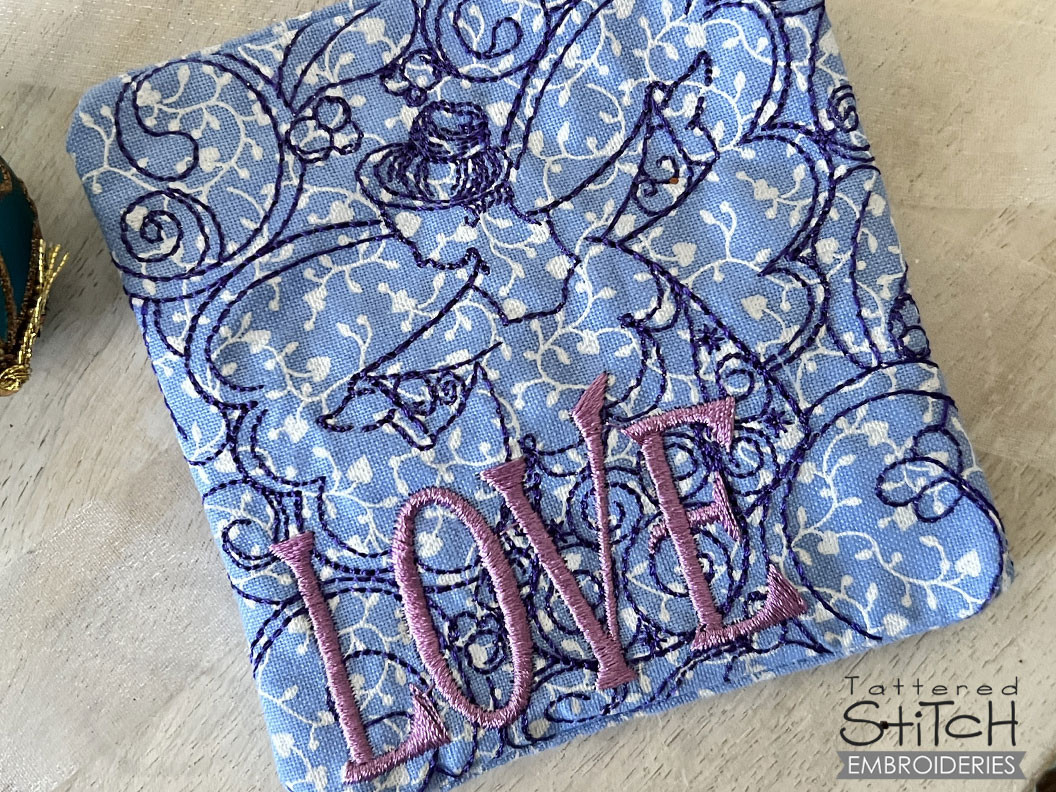 Love Angel Coaster - Machine Embroidery - Tattered Stitch Embroideries