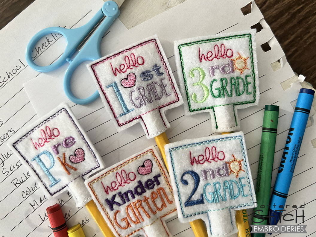 Hello 1st Grade Pencil Topper - Embroidery Designs & Patterns