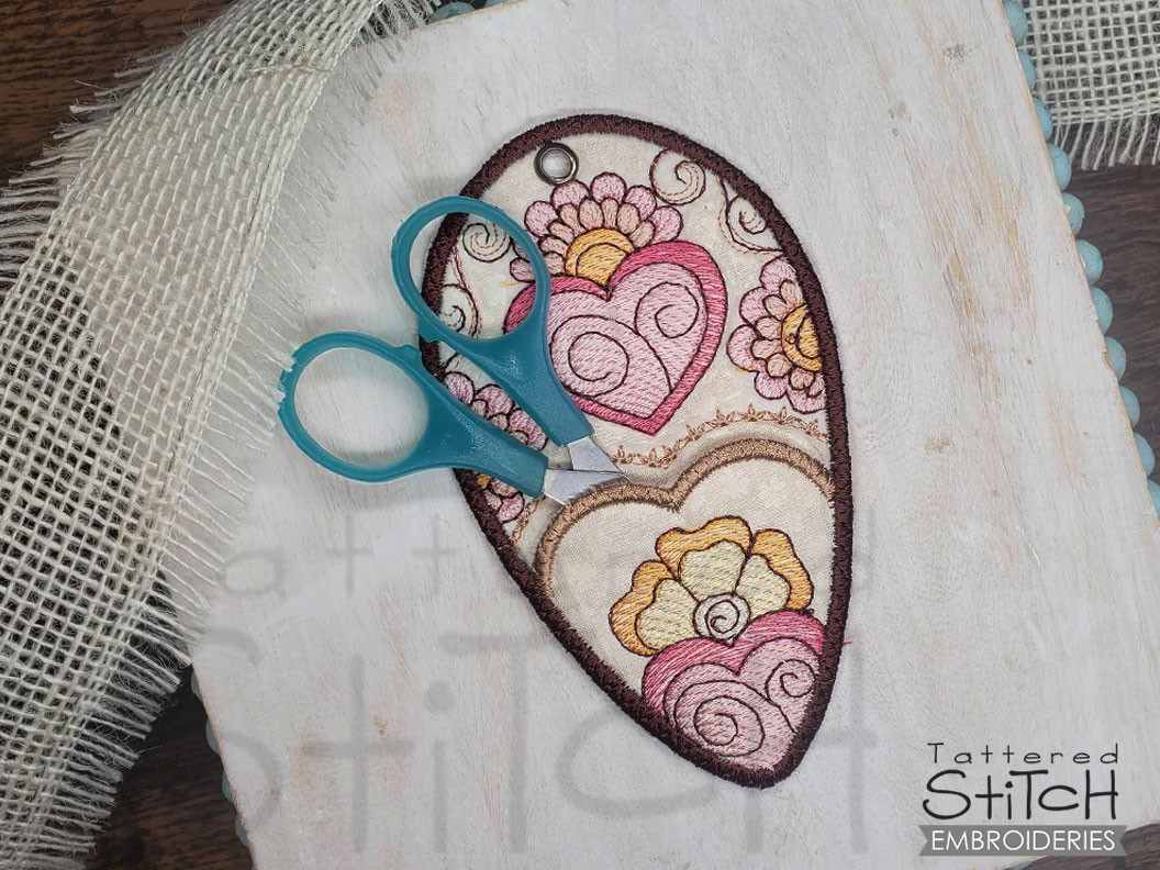 Heart Scissors Case Fits a 5x7" Hoop - Machine Embroidery - Tattered ...
