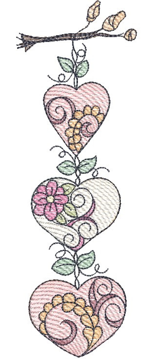 Dangling Hearts- Fits a 5x7" & 6x10" Hoop, Machine Embroidery Pattern ...