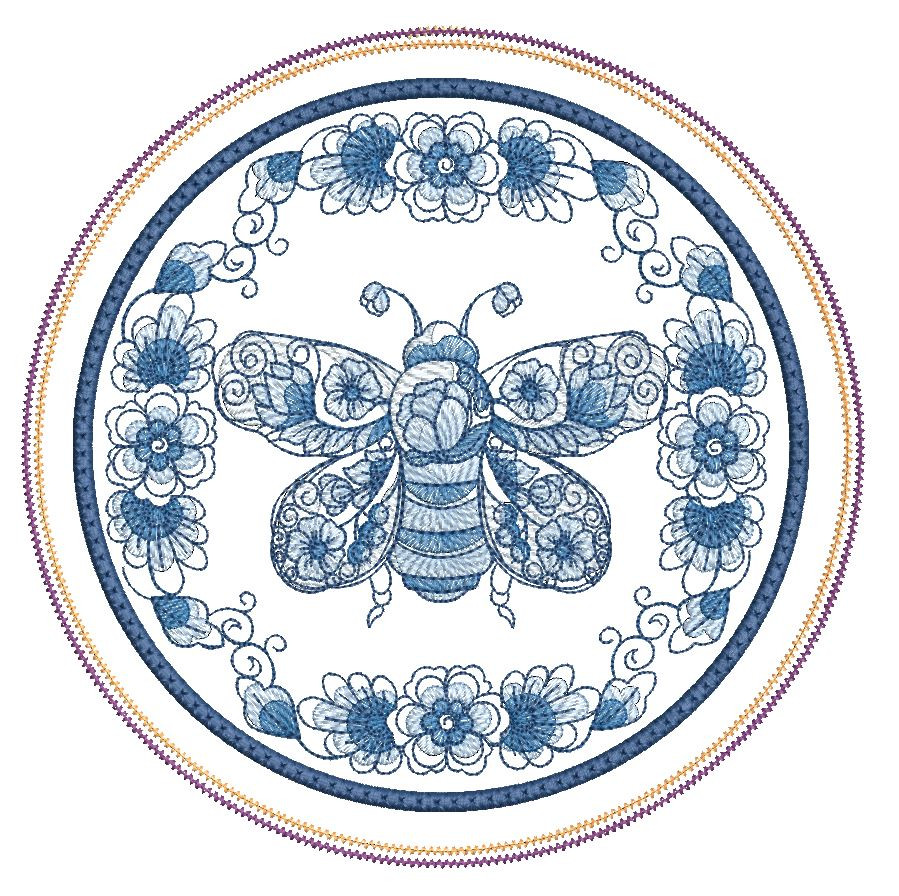 Delft Blue Hot Pad Bee - Embroidery Designs