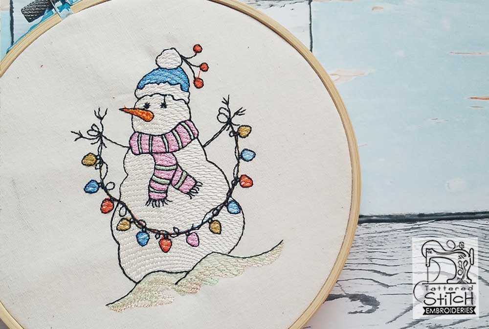 Skiing Snowman with Cardinal - Fits into a 4x4" & 5x7" hoop - Instant ...