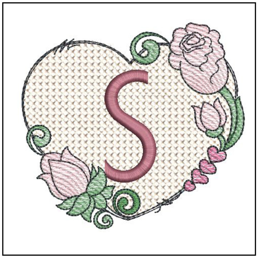 Heart Monogram ABCs - S - Embroidery Designs & Patterns