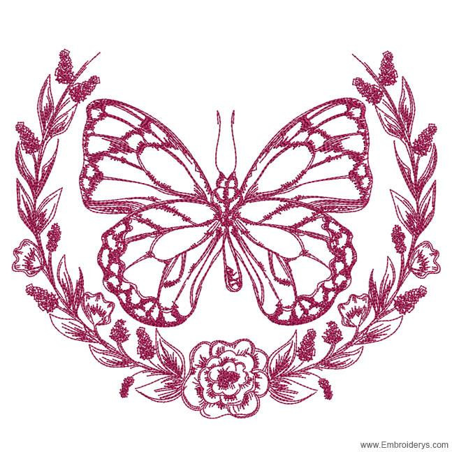 Regal Butterfly Redwork - Embroidery Designs