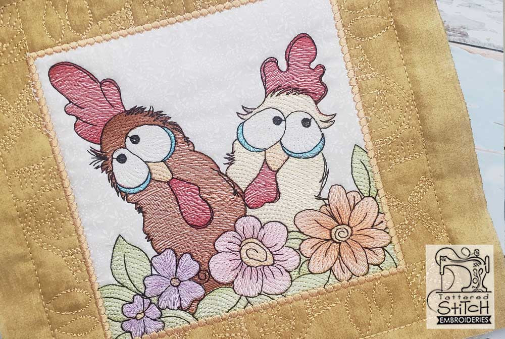 Farm Animals - Chickens Quilt Block #2 - Embroidery Designs
