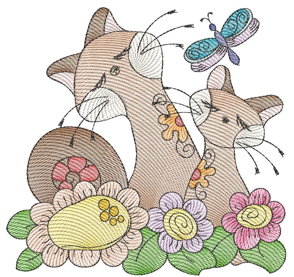 Whimsical Cats Bundle (No Quilt Block Background) -Fits a 4x4", 5x7 ...