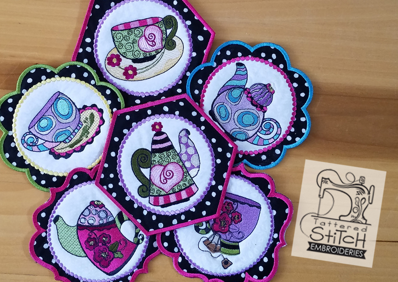 Rose Floral Mug Rug-Coaster - Embroidery Designs
