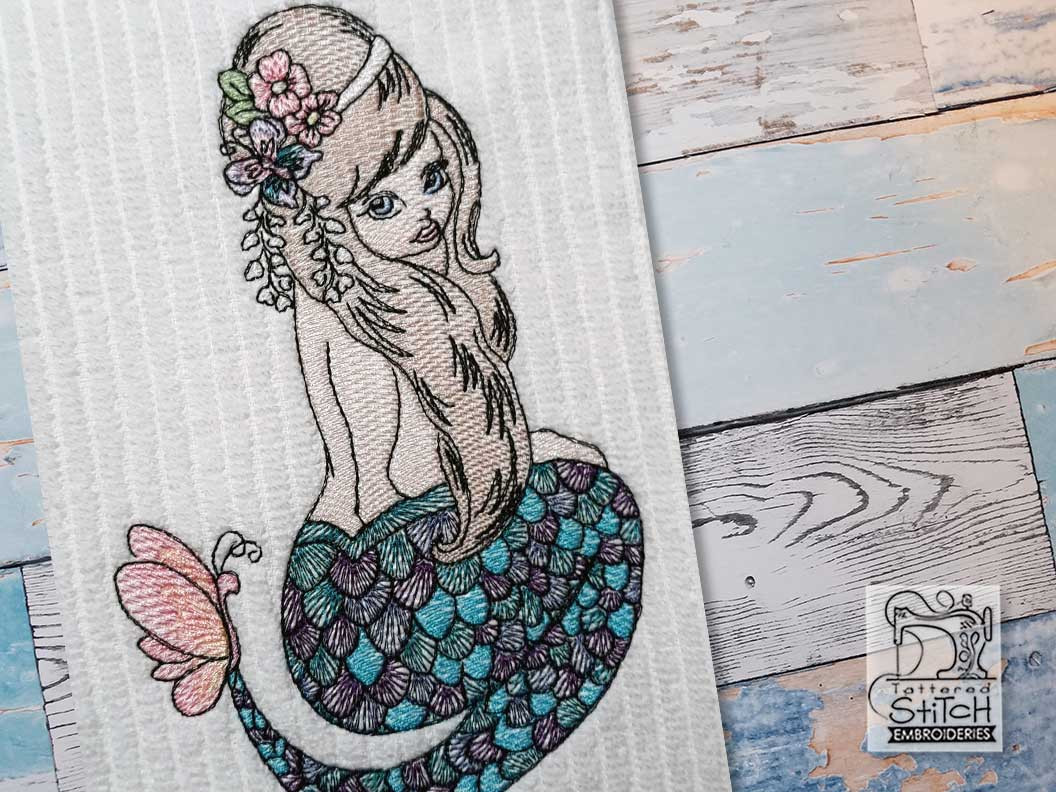 Butterfly Mermaid - Fits into a 5x7" & 6x10" Hoop - Instant ...